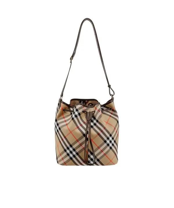 Burberry Checked Drawstring Bucket Bag - Sand-colored