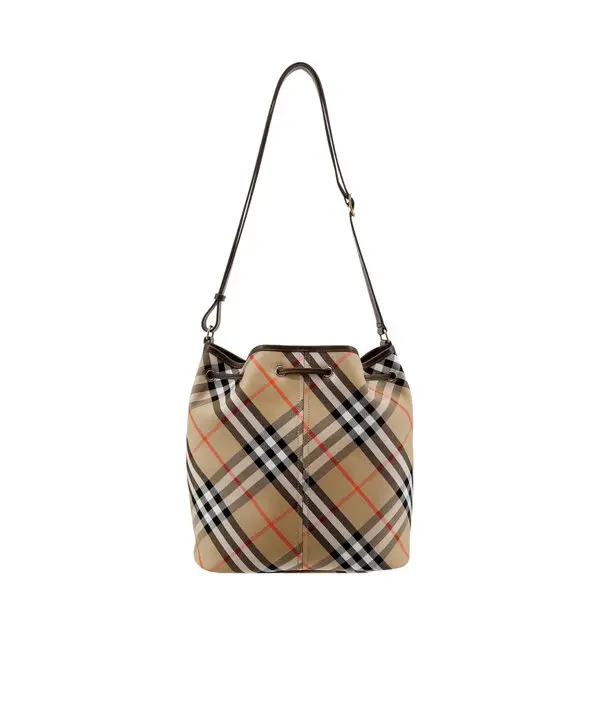 Burberry Checked Drawstring Bucket Bag