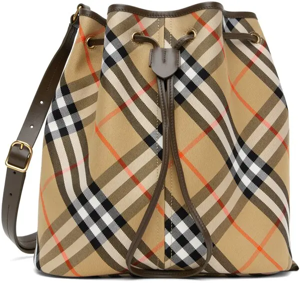Burberry Checked Drawstring Bucket Bag
