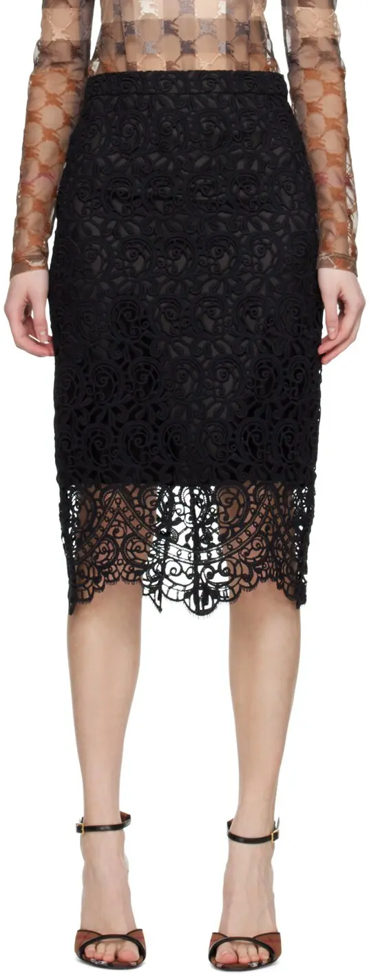 Burberry Lace Detailed Knitted Pencil Skirt - Black