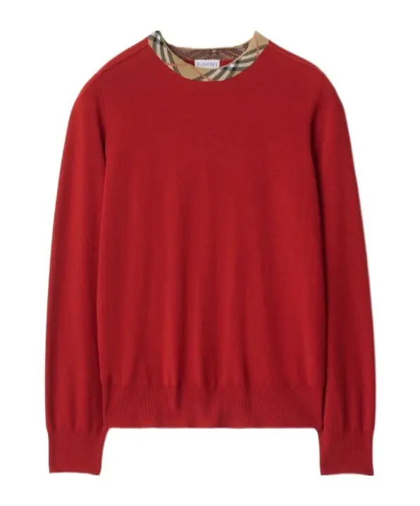 Burberry Checked-neck Knitted Jumper - Deep Red