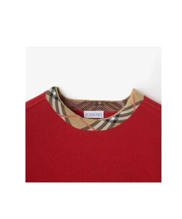 Burberry Checked-neck Knitted Jumper - Deep Red