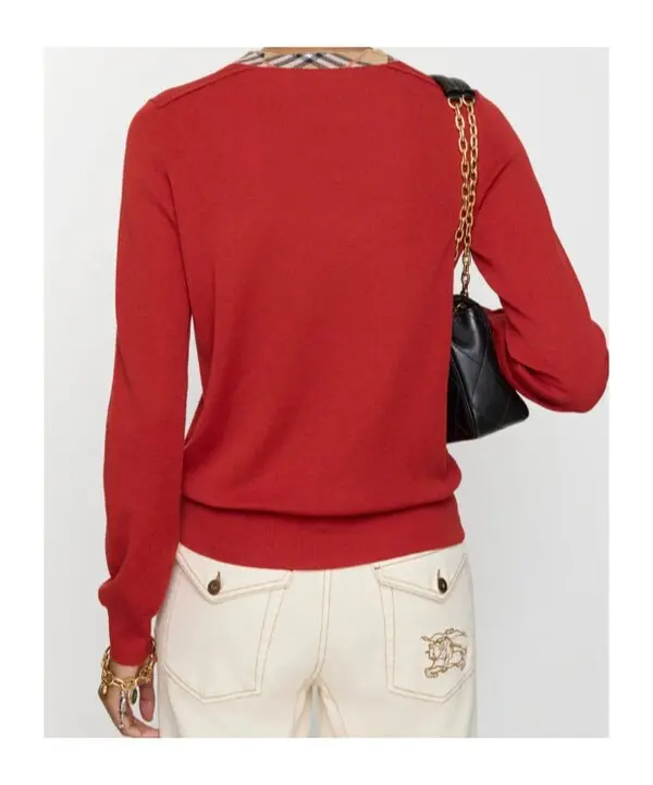 Burberry Checked-neck Knitted Jumper - Deep Red