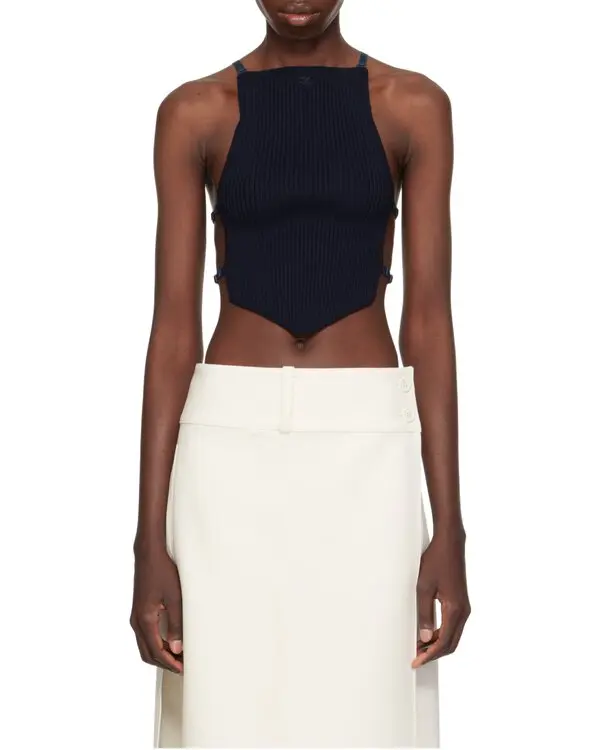 COURREGES Embroidered Ribbed Cropped Top