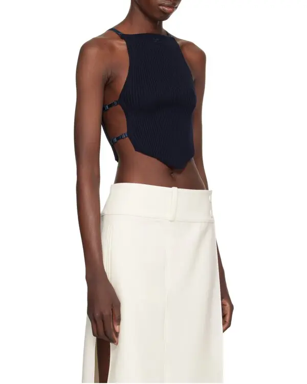 COURREGES Embroidered Ribbed Cropped Top