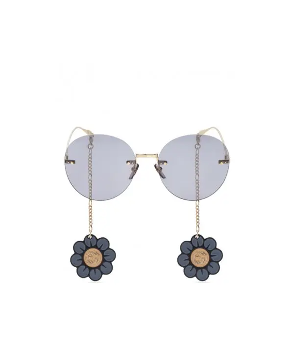 Gucci Round Frame Sunglasses With Floral Appliques - Blue