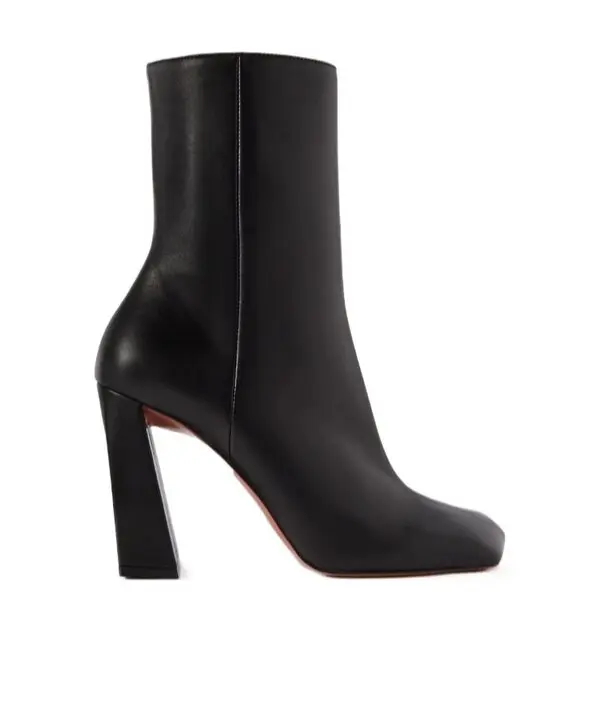 Amina Muaddi Leather Ankle Boots - Black