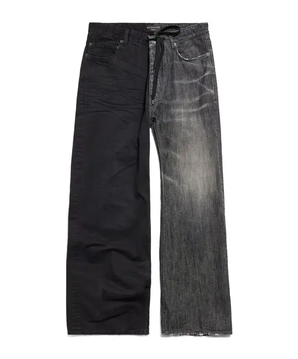 Balenciaga Fifty-fifty Destroyed Jeans - Black