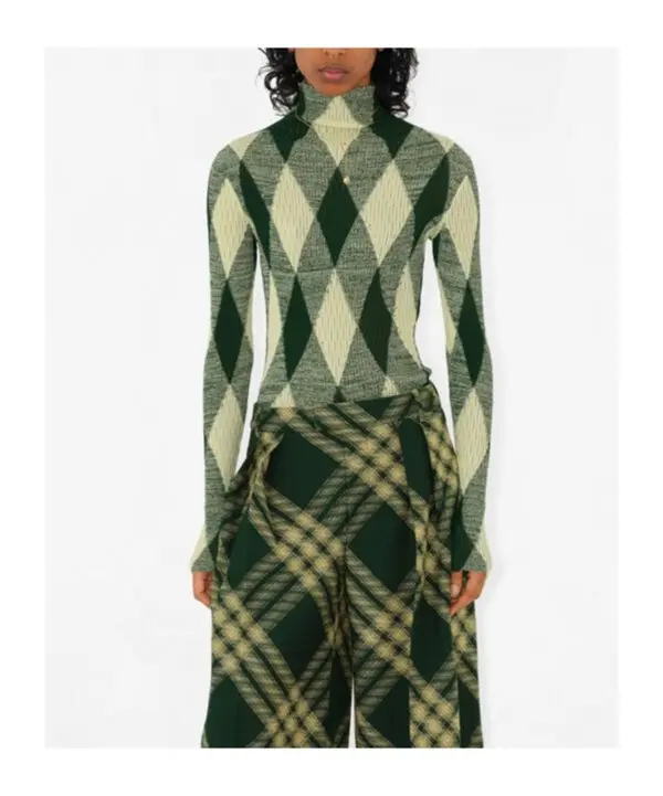 Burberry Argyle High-neck Knit Jumper - Green