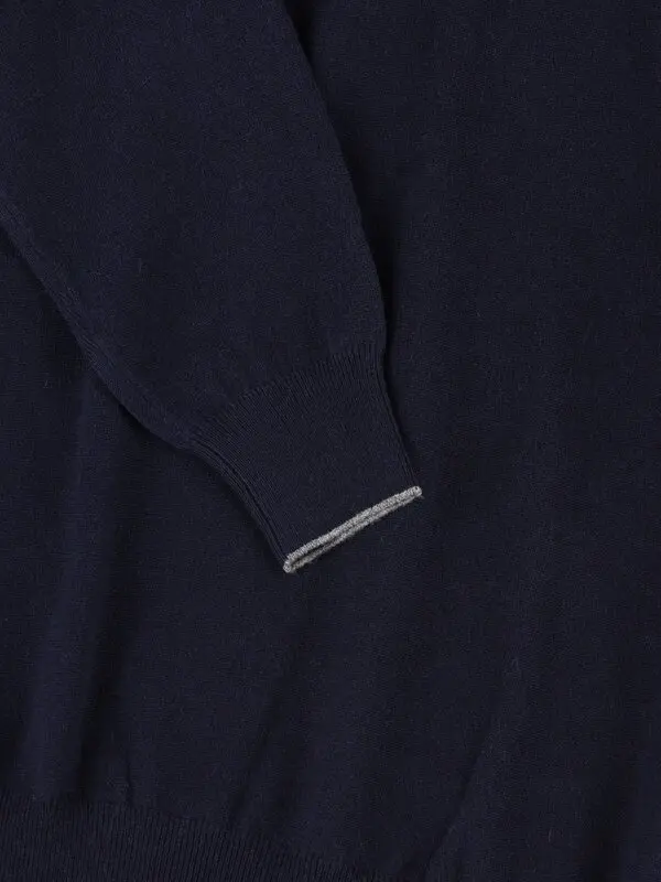 Brunello Cucinelli Long-sleeved Knitted Polo Shirt - Navy Blue