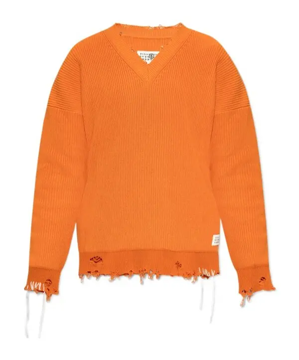 MAISON MARGIELA V-neck Jumper With Distressed Detailing
