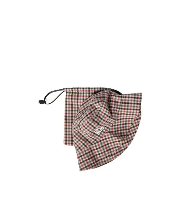 Miu Miu Vichy Bucket Hat With Drawstring Pouch - Powder Mist White/wine Red