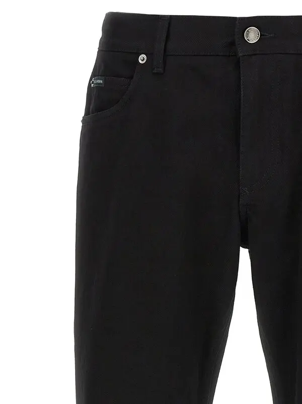 Dolce & Gabbana Mercury Logo Plaque Straight Leg Jeans - Black