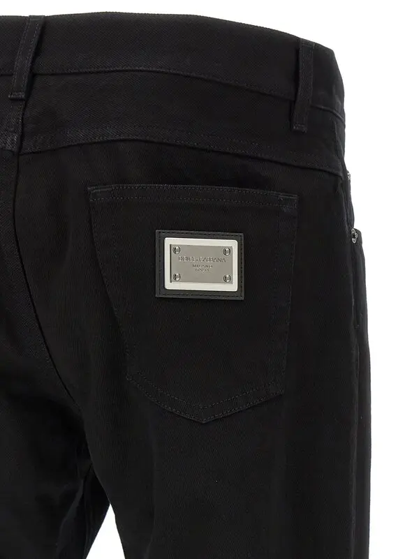 Dolce & Gabbana Mercury Logo Plaque Straight Leg Jeans - Black