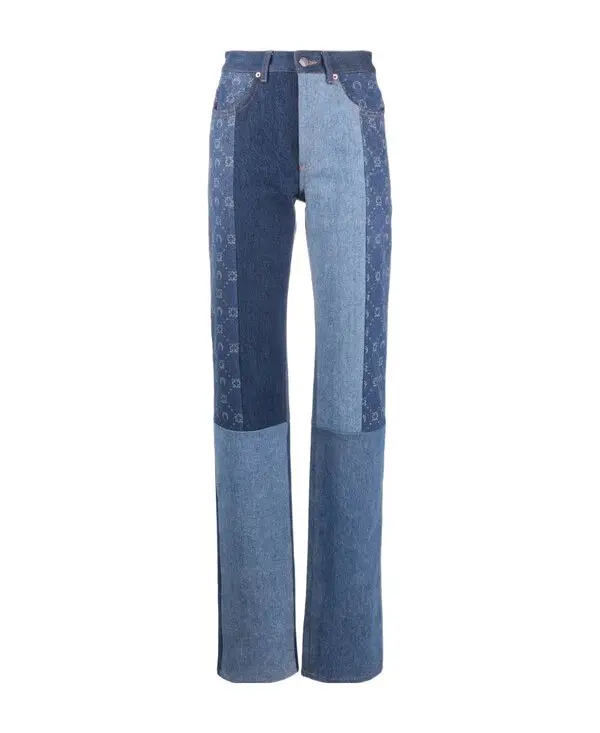 MARINE SERRE Monogram Straight-leg Patchwork Jeans - Blue