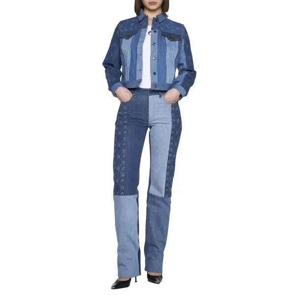 MARINE SERRE Monogram Straight-leg Patchwork Jeans - Blue