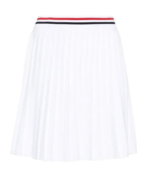 Thom Browne Pleated Mini Skirt With Signature Stripes - White