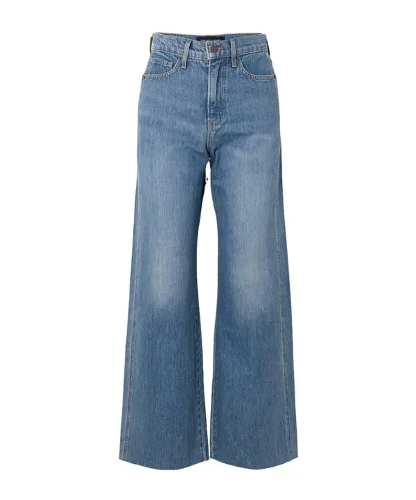 Veronica Beard High-waisted Wide-leg Jeans With Frayed Hems - Blue