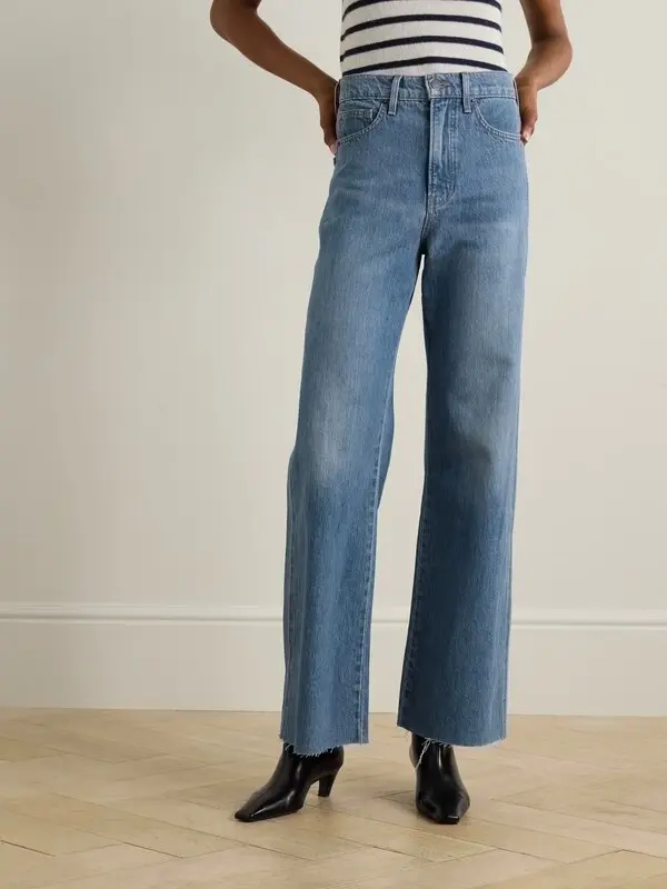 Veronica Beard High-waisted Wide-leg Jeans With Frayed Hems - Blue