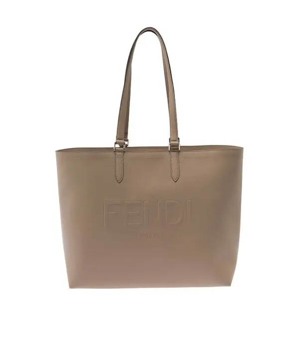 Fendi Embossed Logo Tote Bag - Brown