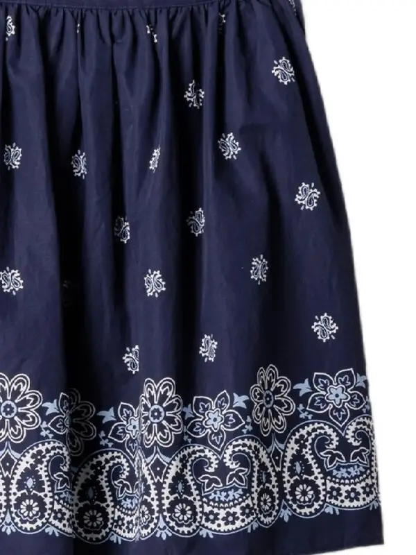 Miu Miu Navy Printed Poplin Flared Skirt With Lace Trim