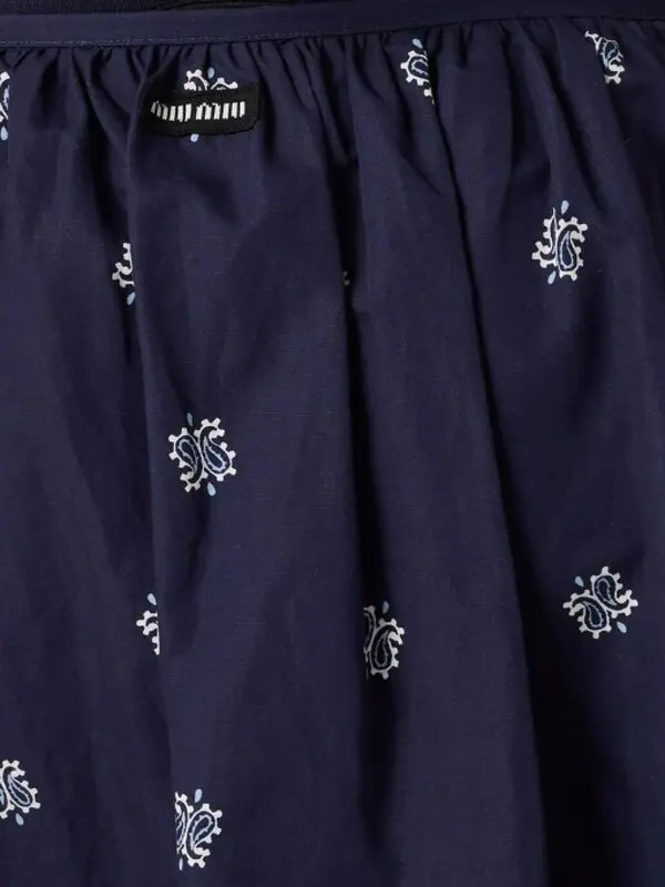 Miu Miu Navy Printed Poplin Flared Skirt With Lace Trim