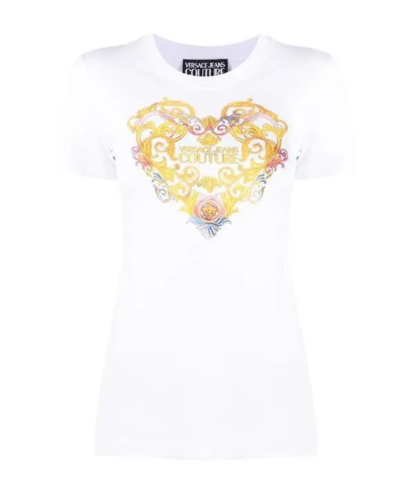 Versace Heart Motif Logo Cotton T-shirt - White
