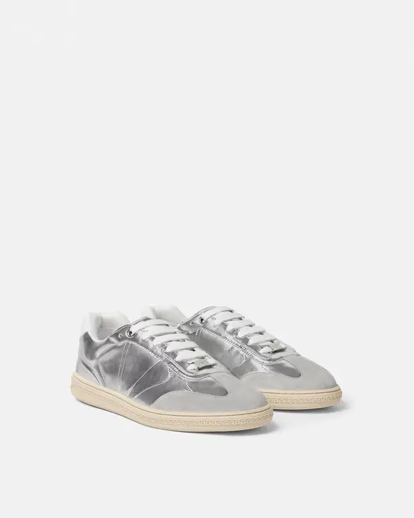 Versace Greca Court Metallic Sneakers - Silver