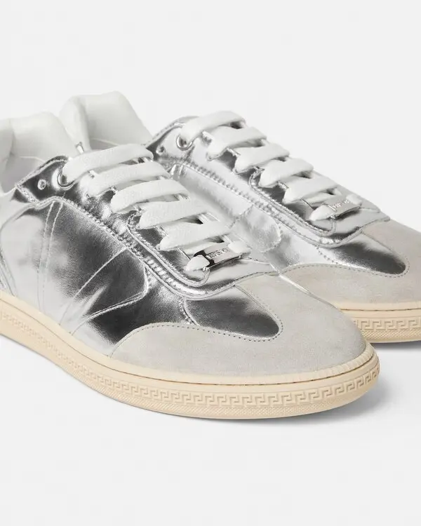 Versace Greca Court Metallic Sneakers - Silver