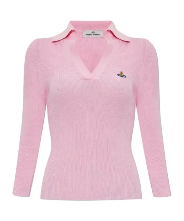 VIVIENNE WESTWOOD Orb-embellished Ribbed Knit Top - Pink