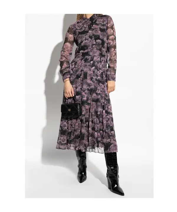 Tory Burch Floral Print Pleated Silk Maxi Dress