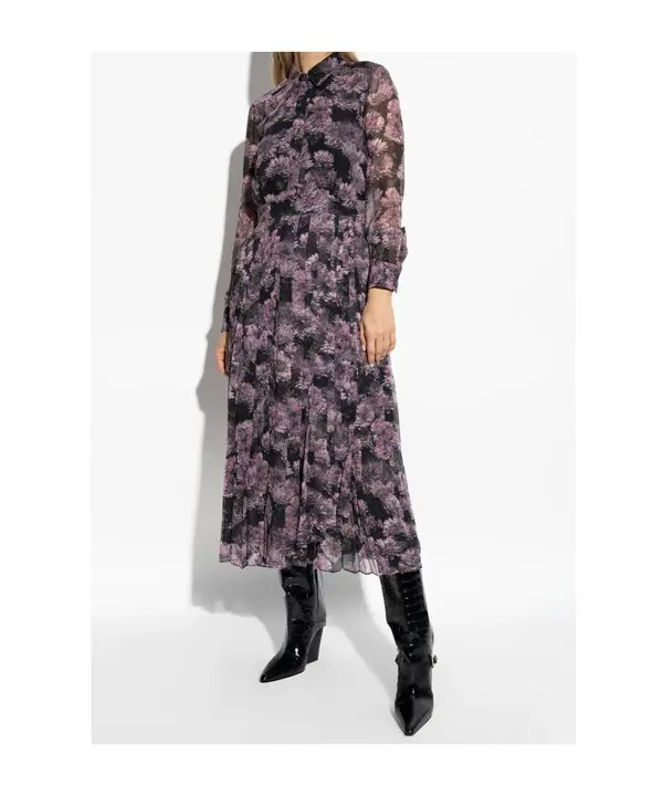 Tory Burch Floral Print Pleated Silk Maxi Dress