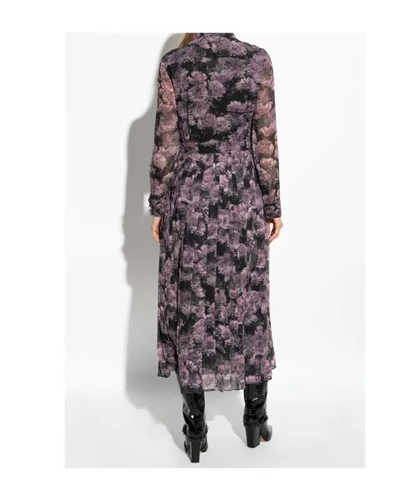 Tory Burch Floral Print Pleated Silk Maxi Dress