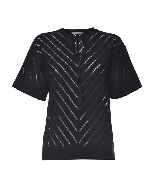 JIL SANDER Striped Tasseled Short-sleeved Top