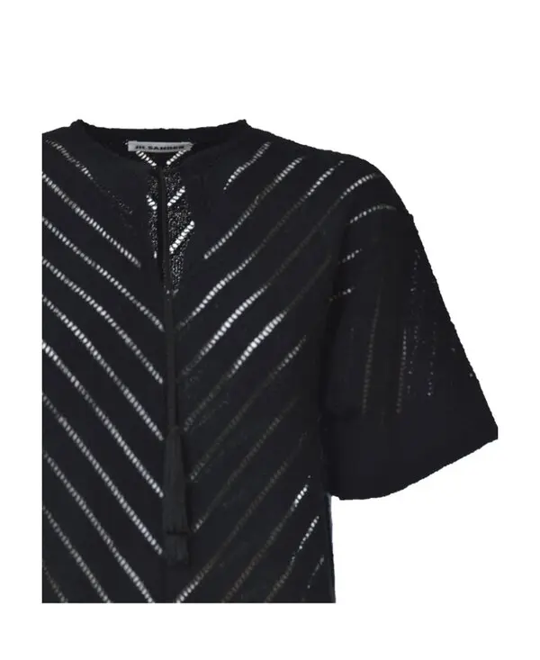 JIL SANDER Striped Tasseled Short-sleeved Top