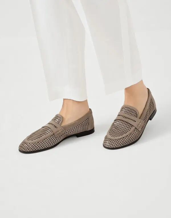 Brunello Cucinelli Net Detailed Slip-on Loafers - Light Brown