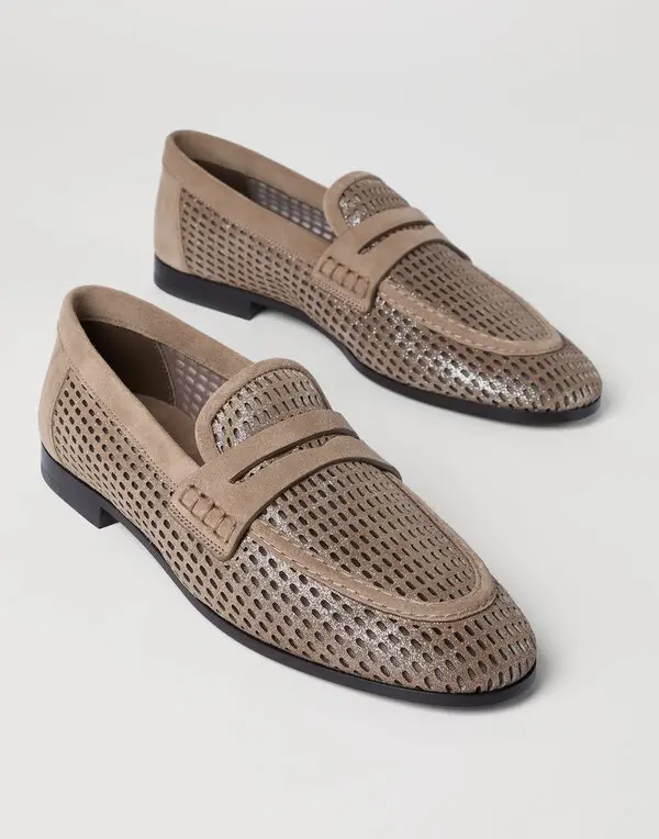 Brunello Cucinelli Net Detailed Slip-on Loafers - Light Brown