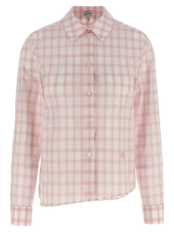Loewe Checked Shirt With Asymmetrical Hem - White/pink
