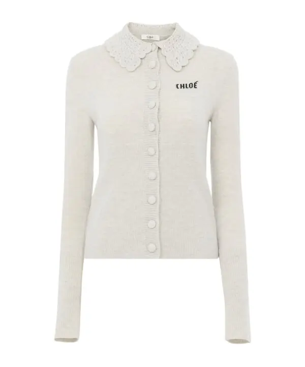 Chloé Logo Embroidered Knitted Cardigan - Sweet Ash