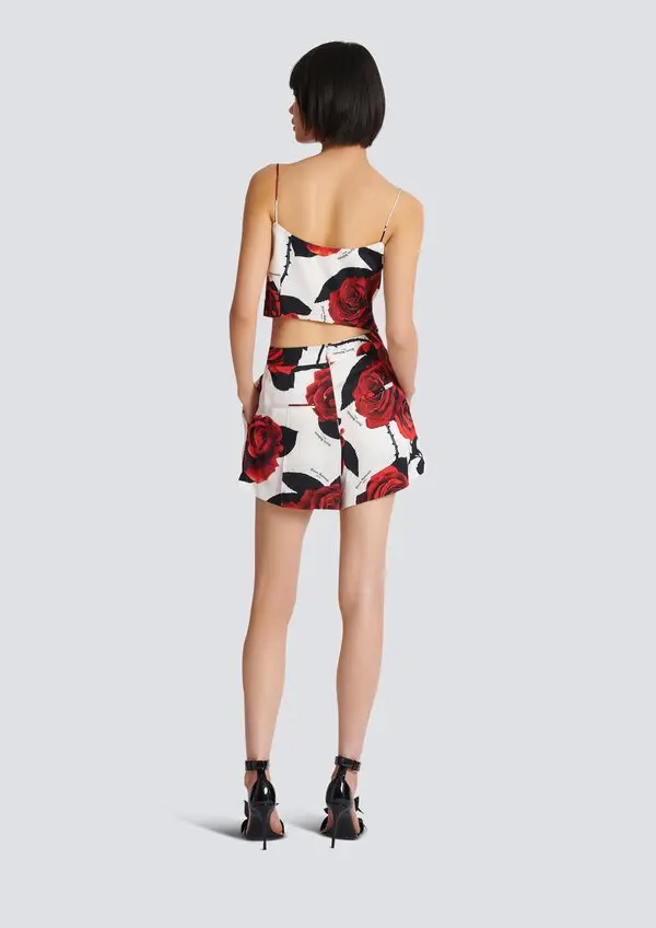 Balmain Rose Printed Satin Shorts