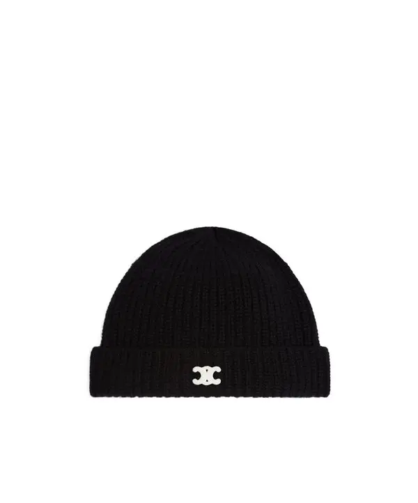 Celine Triomphe Beanie In Scottish Cashmere - Black