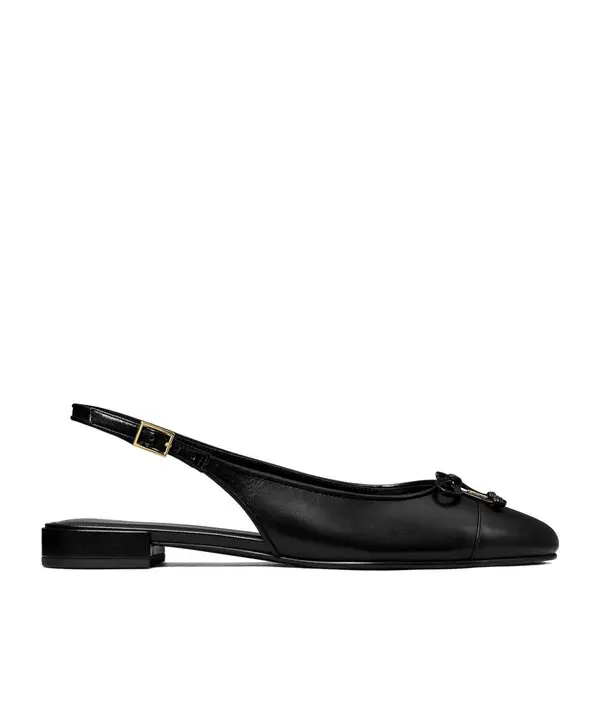 Tory Burch Leather Ballerina Slingback Flats - Pure Black/pure Black
