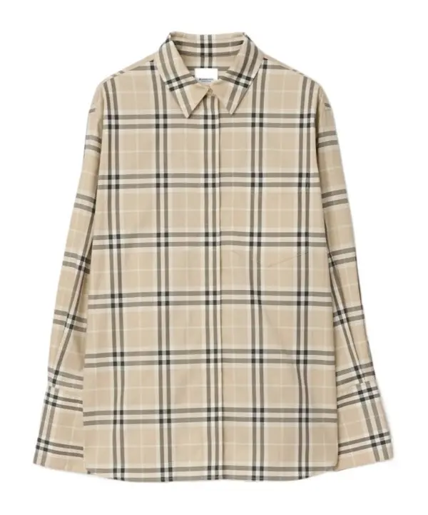 Burberry Regular Fit Check Stretch Cotton Shirt - Nude