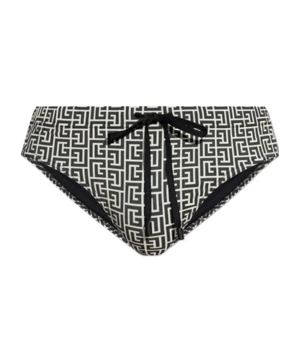Balmain Geometric Monogram Swim Briefs - Black