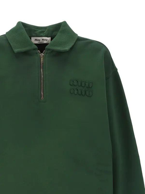 Miu Miu Long Sleeve Oversized Half-zip Polo Shirt