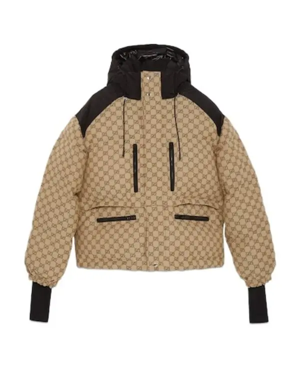 Gucci Gg Monogram Bomber Jacket With Detachable Hood - Nude
