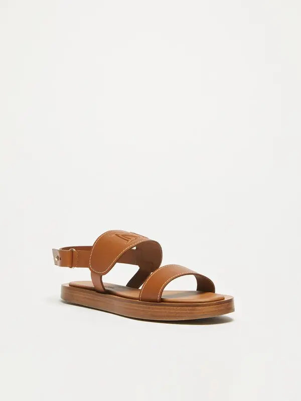 Max Mara Embossed Logo Leather Sandals
