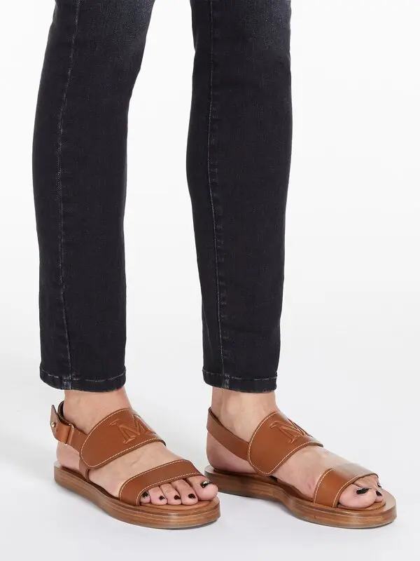 Max Mara Embossed Logo Leather Sandals