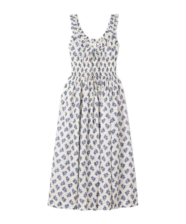 DÔEN Emmaretta Pleated Print Dress - Blue