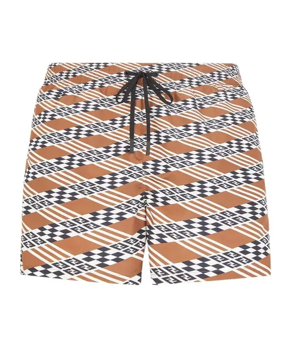 Fendi Graphic Printed Drawstring Swim Shorts - Brown
